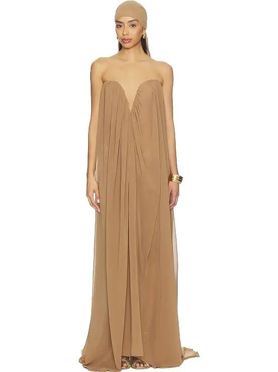BRONX BANCO Wanda Chiffon Gown - Brown