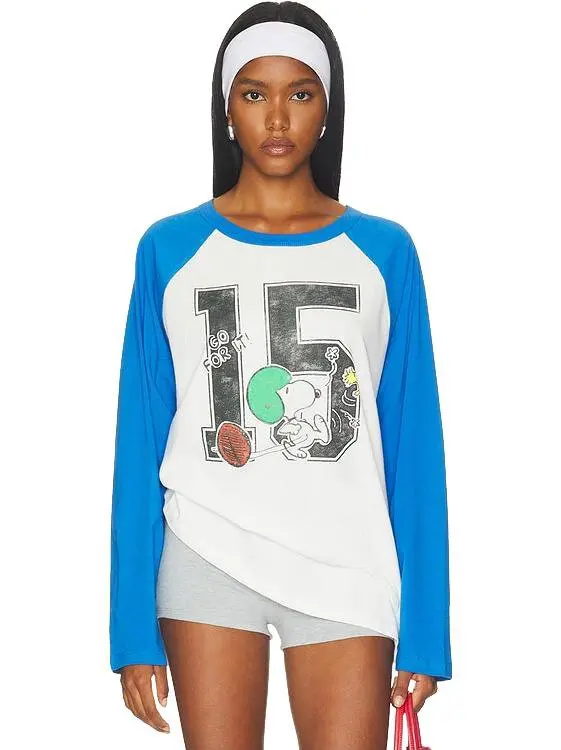 Daydreamer Peanuts Go For It Oversized Raglan Long Sleeve Tee - Blue