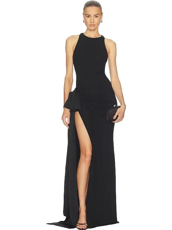 L'Agence Frost Shirred Bow Gown - Black