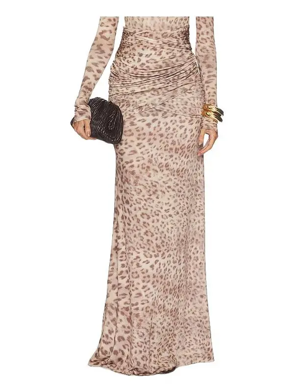 Lapointe Printed Jersey Shirred Hip Skirt - Brown