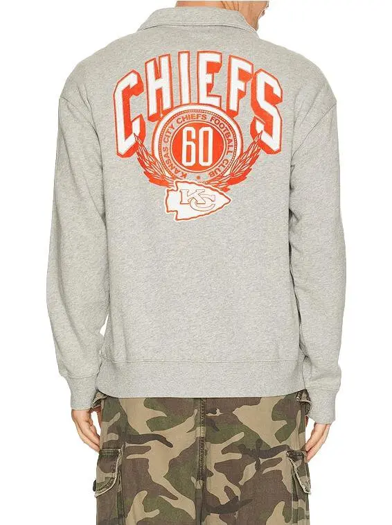 Junk Food Chiefs Flocked Quarter Zip Sweatshirt - Grey