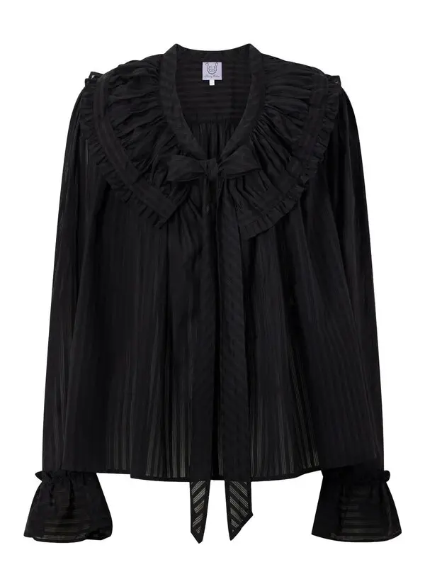 Thierry Colson Dauphine Ruffled Striped Cotton-voile Blouse - Black