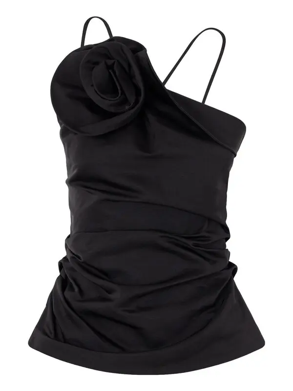 Magda Butrym Floral-appliquéd Cotton And Silk-blend Cami - Black
