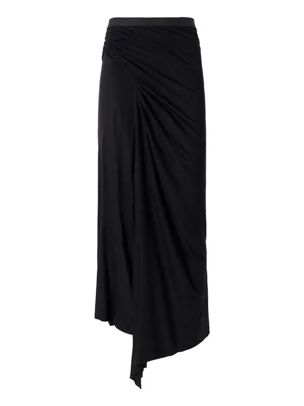 Rick Owens Anthem Draped Jersey Midi Skirt - Black