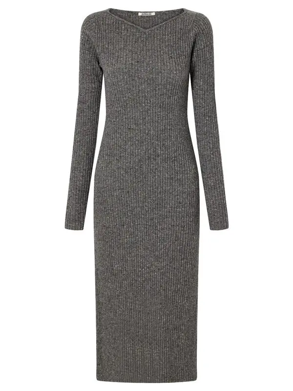 Auralee Ribbed Cashmere Midi Dress - Gray