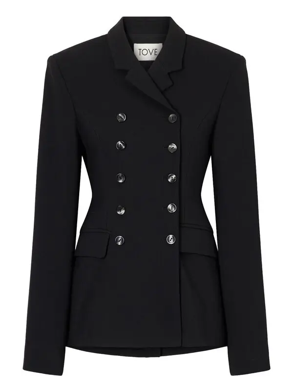 Tove Hero Double-breasted Crepe Blazer - Black
