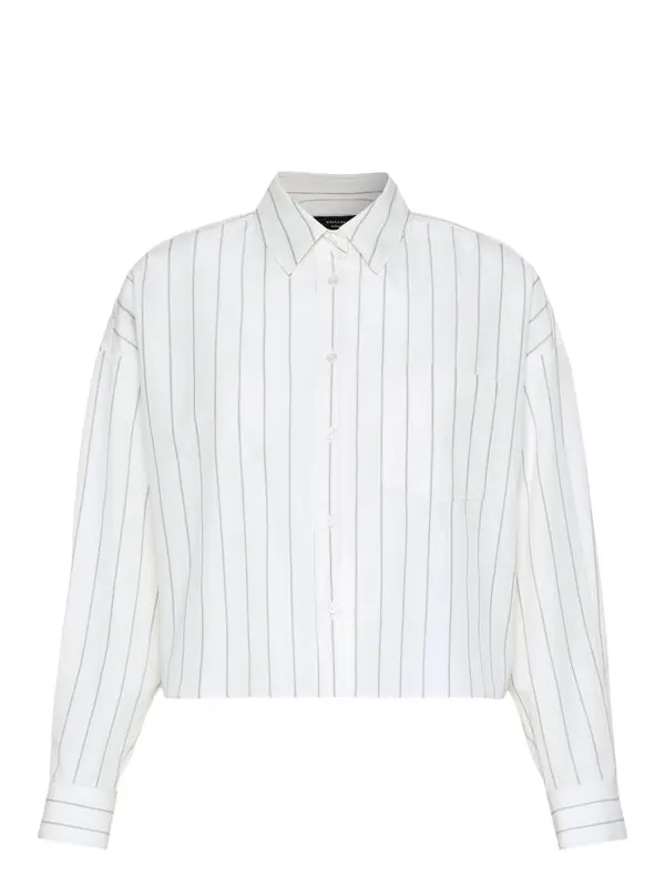 Max Mara Striped Cotton Poplin Shirt With Floral Satin Panel - Brown