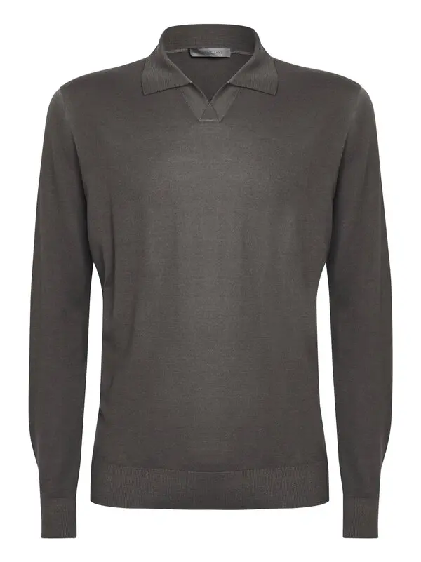 Corneliani Virgin Wool Long-sleeve Polo Shirt - Green