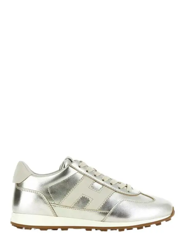 Hogan Metallic Leather Athletic Sneakers - Silver