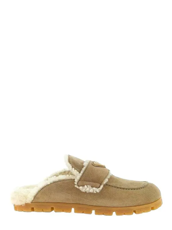 Prada Suede And Shearling Mules - Neutrals