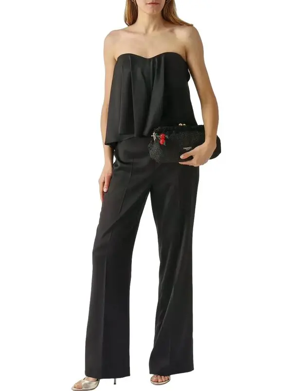TWINSET Wide Leg Satin Finish Trousers - Black