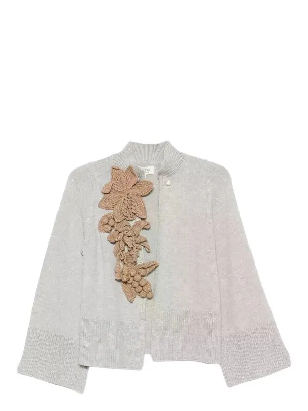 PSOPHIA Flower-appliqué High Neck Cardigan - Grey