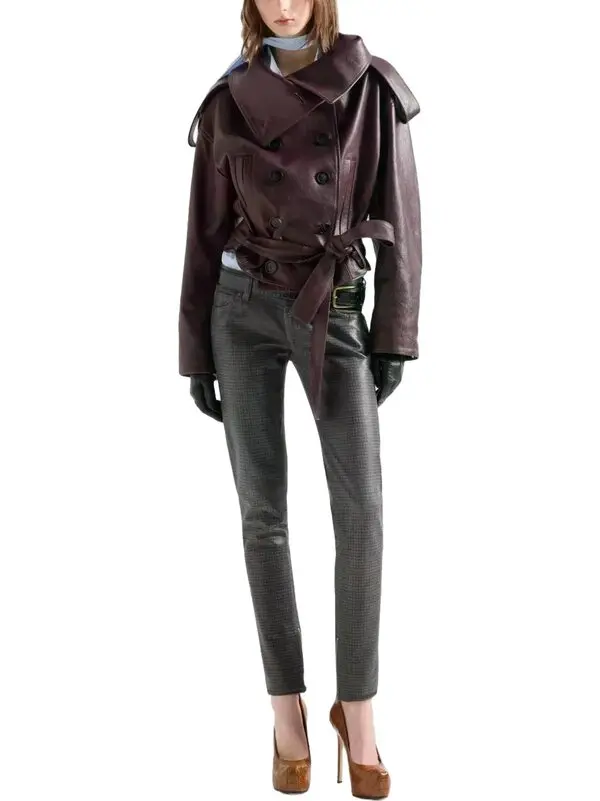 7 For All Mankind Double-breasted Leather Jacket With Belted Waist - Red