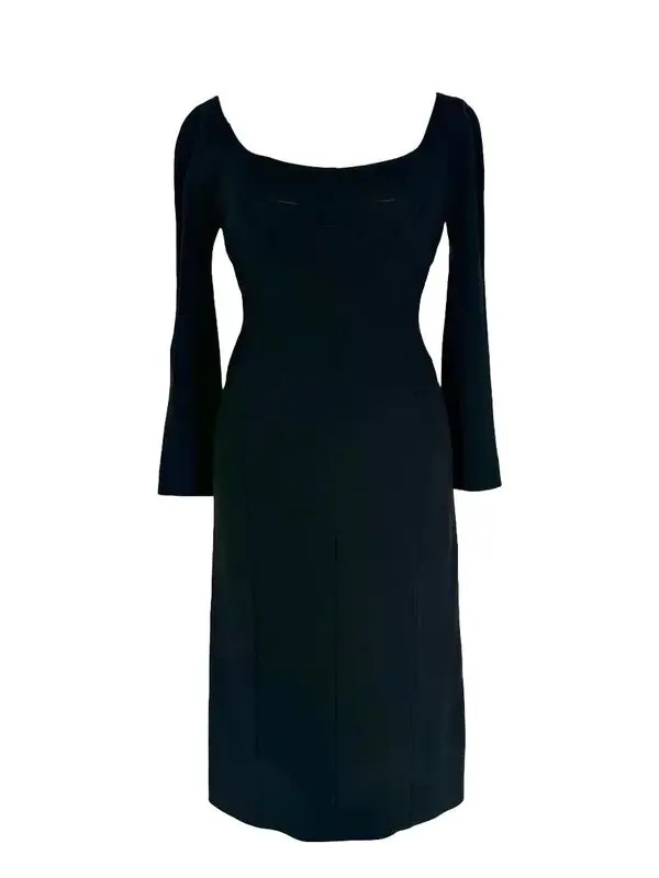 Dolce & Gabbana Long-sleeve Square Neck Midi Dress With Dg Logo Charm - Black