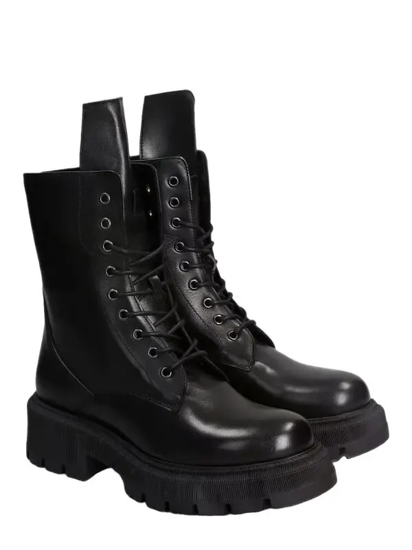 JULIE DEE Leather Lace-up Combat Boots - Black