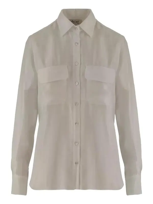 HER SHIRT Silk Flap-pocket Shirt - Neutrals