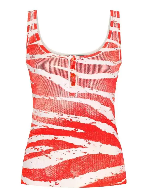 Blumarine Zebra Print Ribbed Scoop Neck Top - Orange