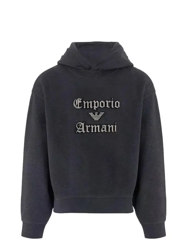 Emporio Armani Logo Embroidered Hoodie - Grey