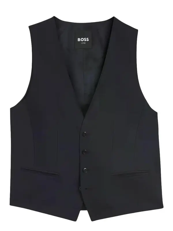 BOSS V-neck Virgin Wool Serge Waistcoat - Blue