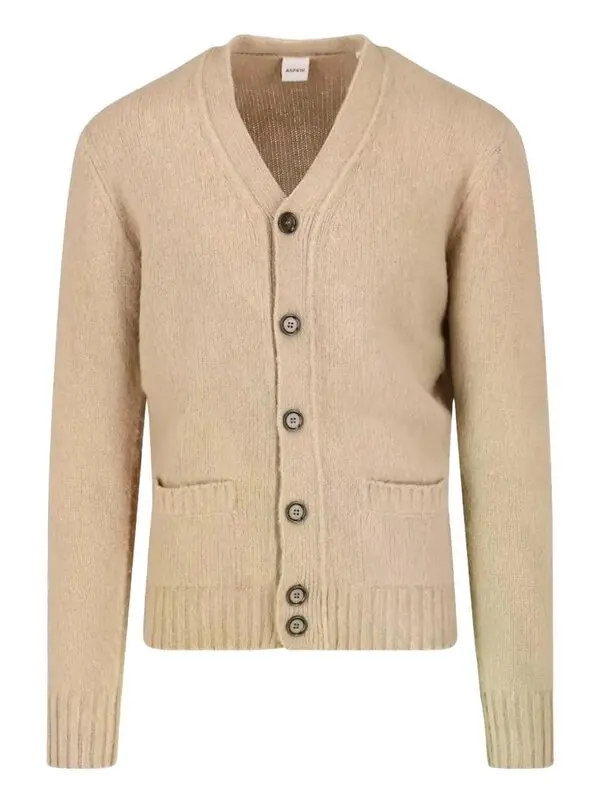 Aspesi Beige Wool V-neck Button-up Cardigan - Neutrals