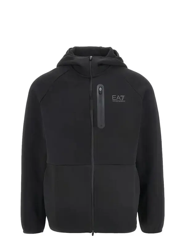 EA7 Logo Print Zip-up Hoodie - Black