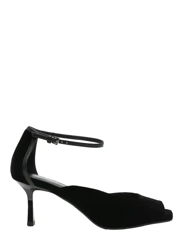 Lola Cruz Leather Velvet Ankle Strap Pumps - Black