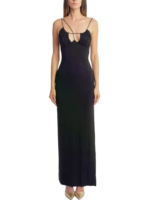 IRINA SCHROTTER Crystal Embellished Cut-out Maxi Dress - Black