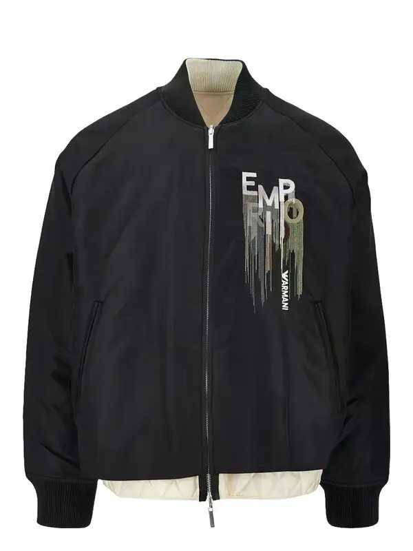 Emporio Armani Logo-embroidered Long-sleeve Bomber Jacket - Black