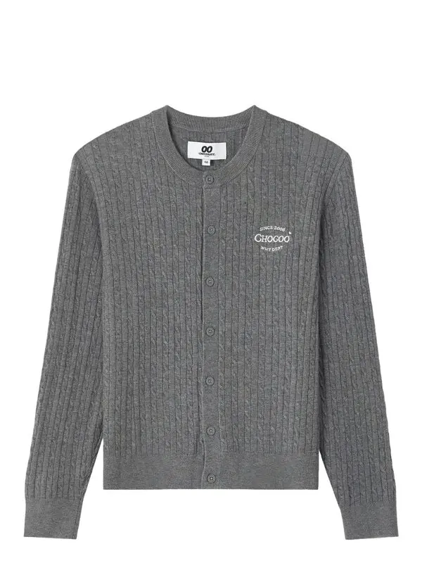 CHOCOOLATE Cable Knit Logo Embroidered Cardigan - Grey