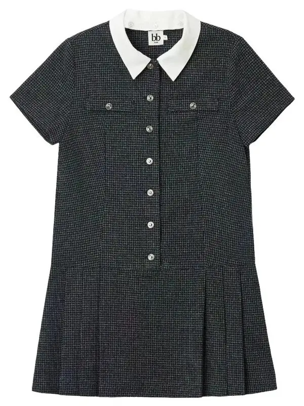 B+AB Mini Tweed-effect Pleated Dress - Blue