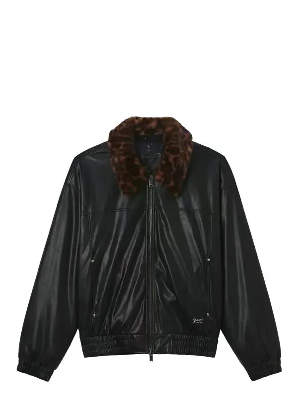 FIVE CM Leopard-print Collar Faux-leather Jacket - Black