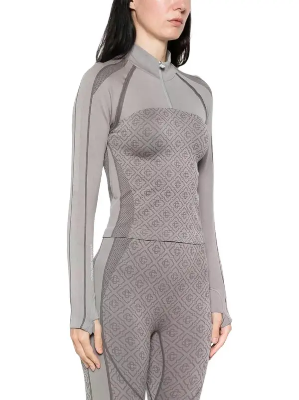 Casablanca Monogram Print Half-zip Top - Grey