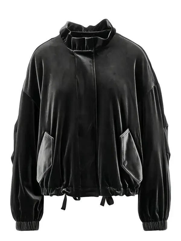 Emporio Armani Velvet-effect Ruffled Collar Jacket - Black
