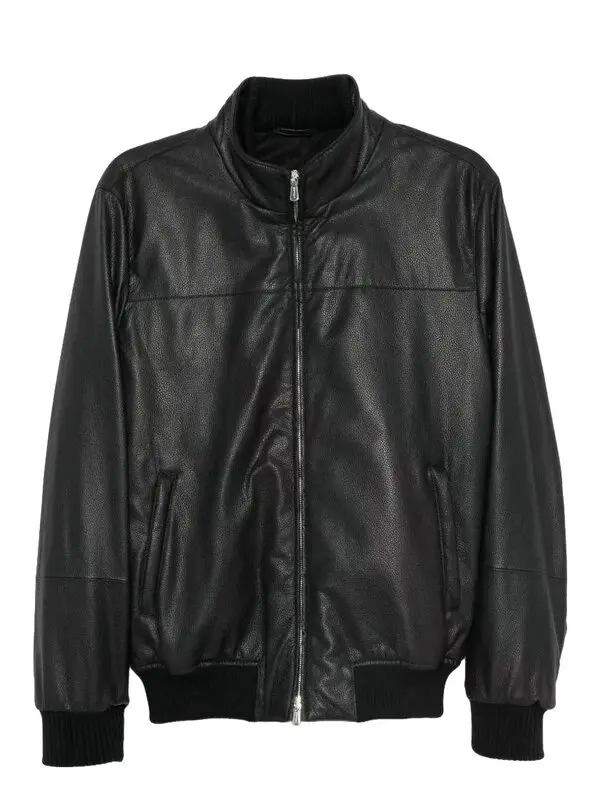 MANDELLI Zip-up Leather Jacket - Black