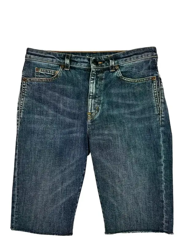 Saint Laurent Cropped Denim Shorts With Raw Hem - Blue