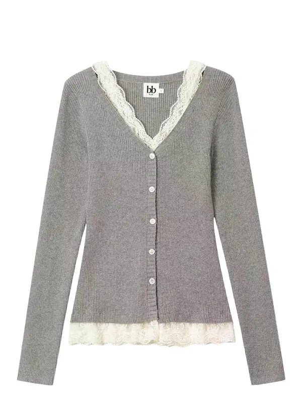 B+AB Ribbed Lace-trimmed Cardigan - Grey