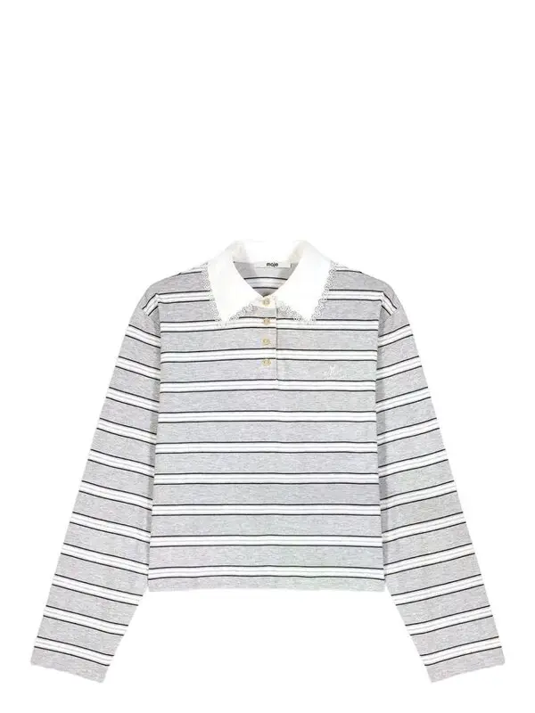 Maje Long-sleeve Striped Polo Shirt - Grey