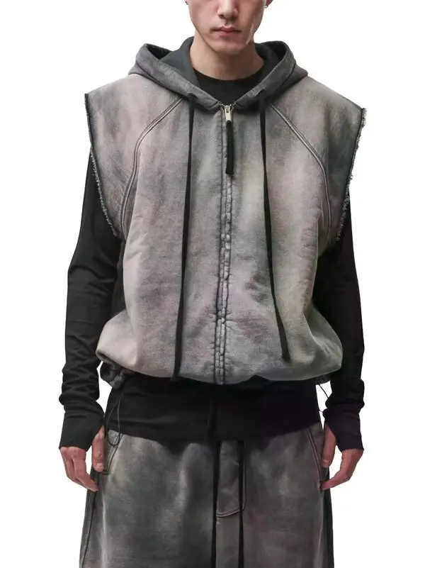 THOM KROM Stone-wash Hooded Vest - Grey