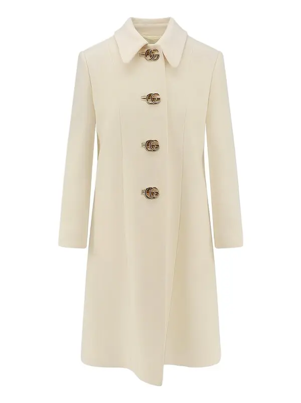 Gucci Wool Crêpe Coat With Double G Buttons - White