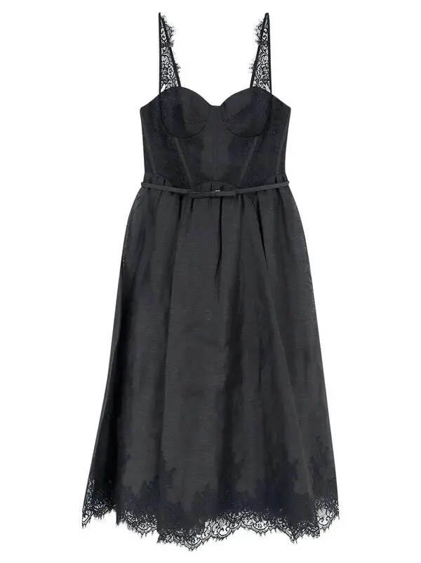 Zimmermann Valiant Midi Dress In Linen And Silk Blend - Black