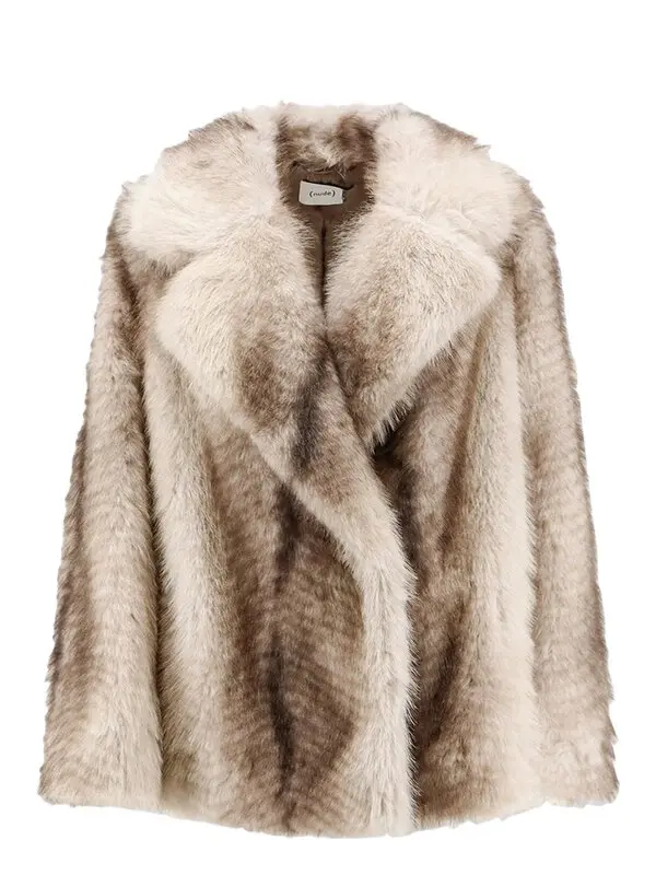 NUDE Faux Fur Jacket With Wide Lapel - Grey