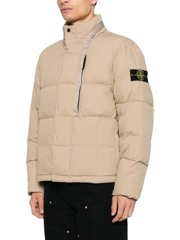 Stone Island Quilted Nylon Down Jacket With High Neck And Compass Patch - Brown