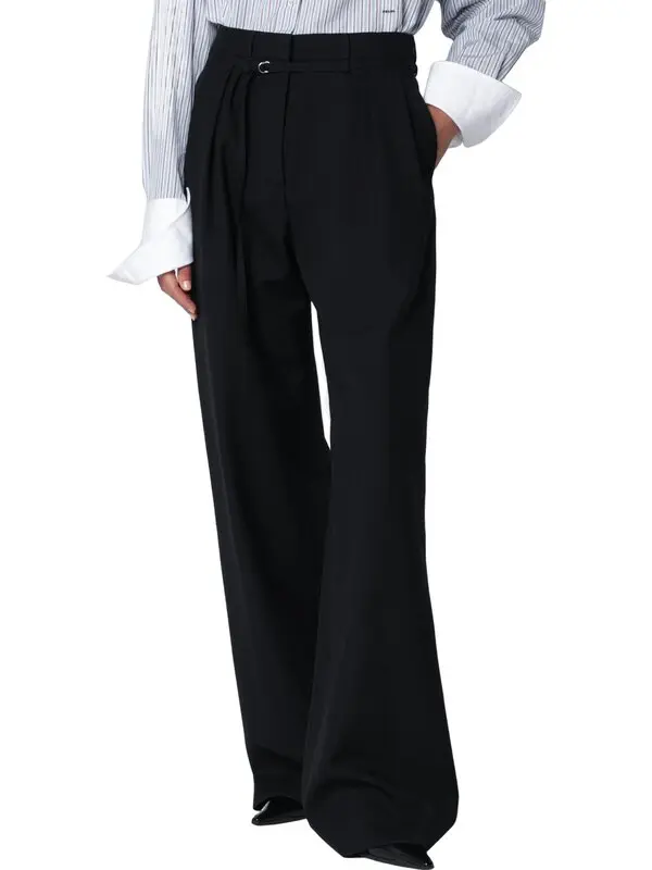 Dries Van Noten Wool Pleated Wide-leg Trousers - Black
