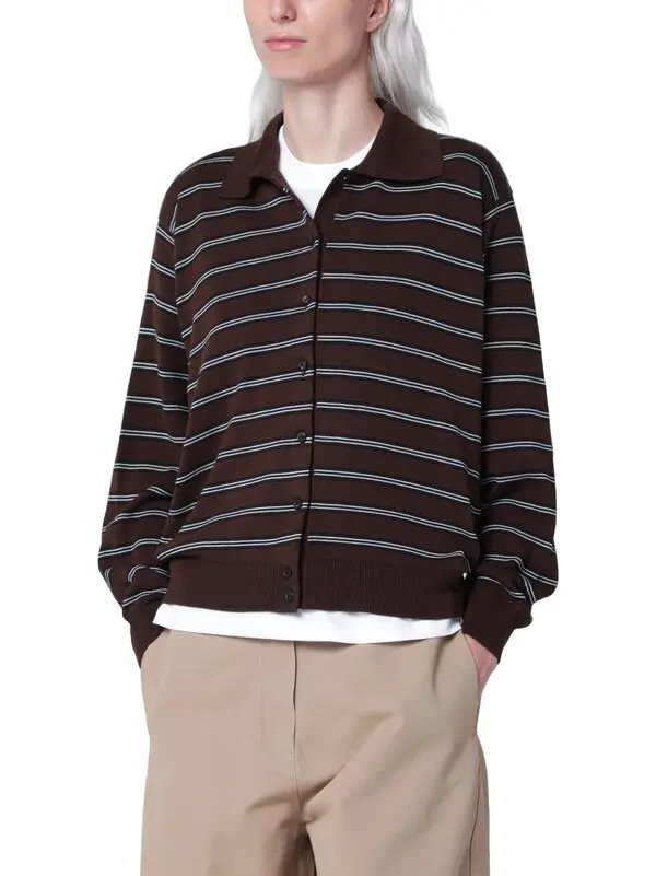 CORDERA Striped Cotton Polo Cardigan - Brown