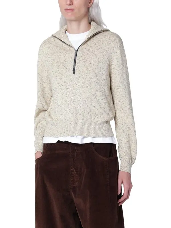 CORDERA Mélange Cotton Half-zip Sweater - White