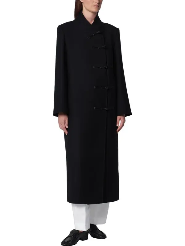 RÓHE Virgin Wool Coat With Pankou Fastening - Black