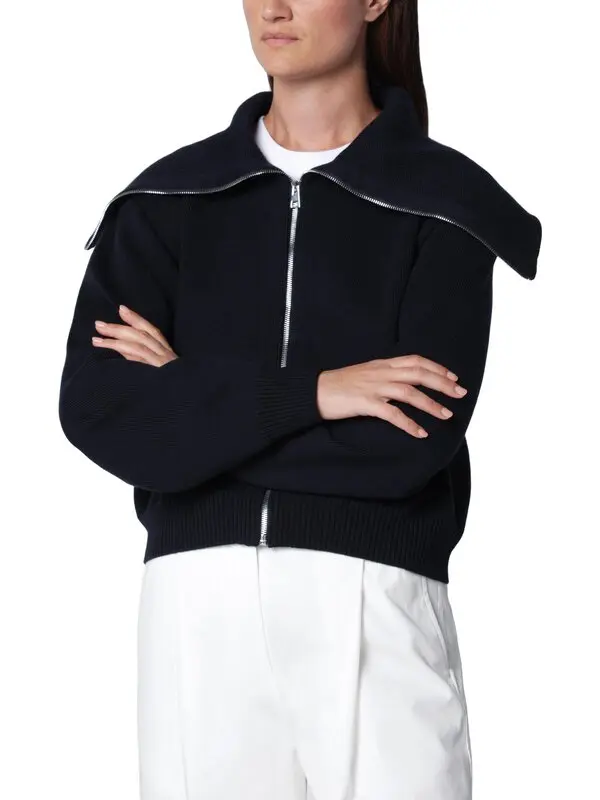 RÓHE Navy Wool Zip-up Cardigan - Blue