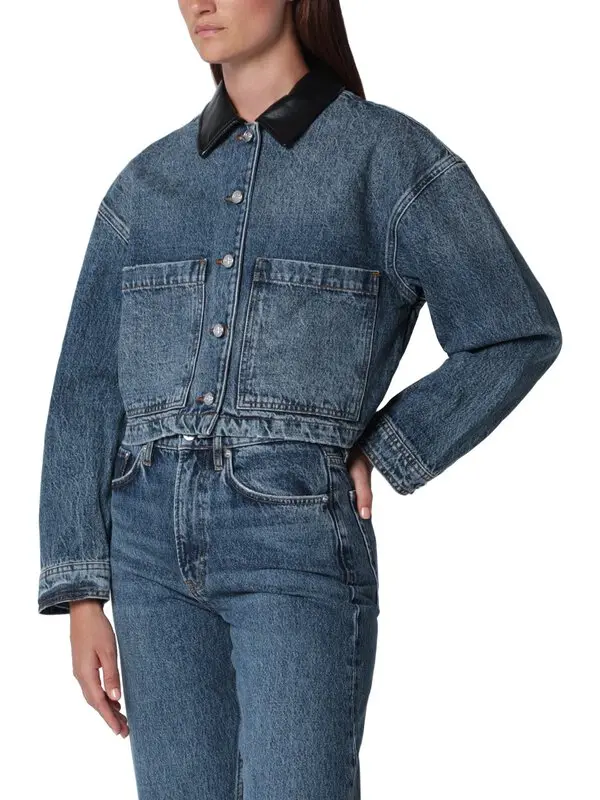 ANINE BING Yuma Cropped Denim Jacket - Blue