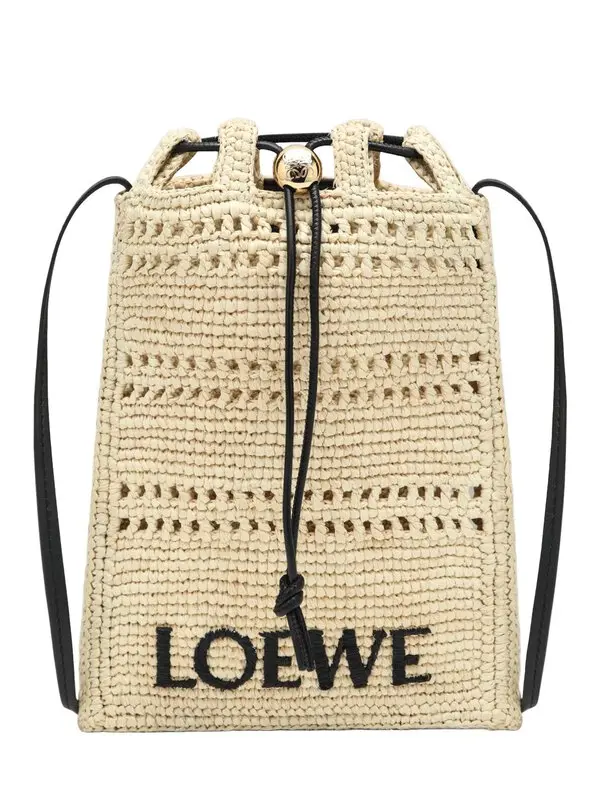 Loewe Raffia Drawstring Pouch - Beige