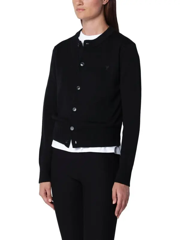 AMI Paris De Cœur Wool Cardigan - Black